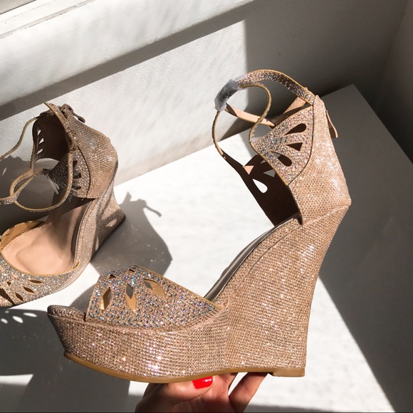 Forever 21 | Shoes | Champagne Rhinestone Cut Out Wedges | Poshmark